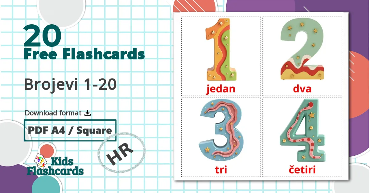 20 Free Numbers 1 20 Flashcards In English PDF Files 
