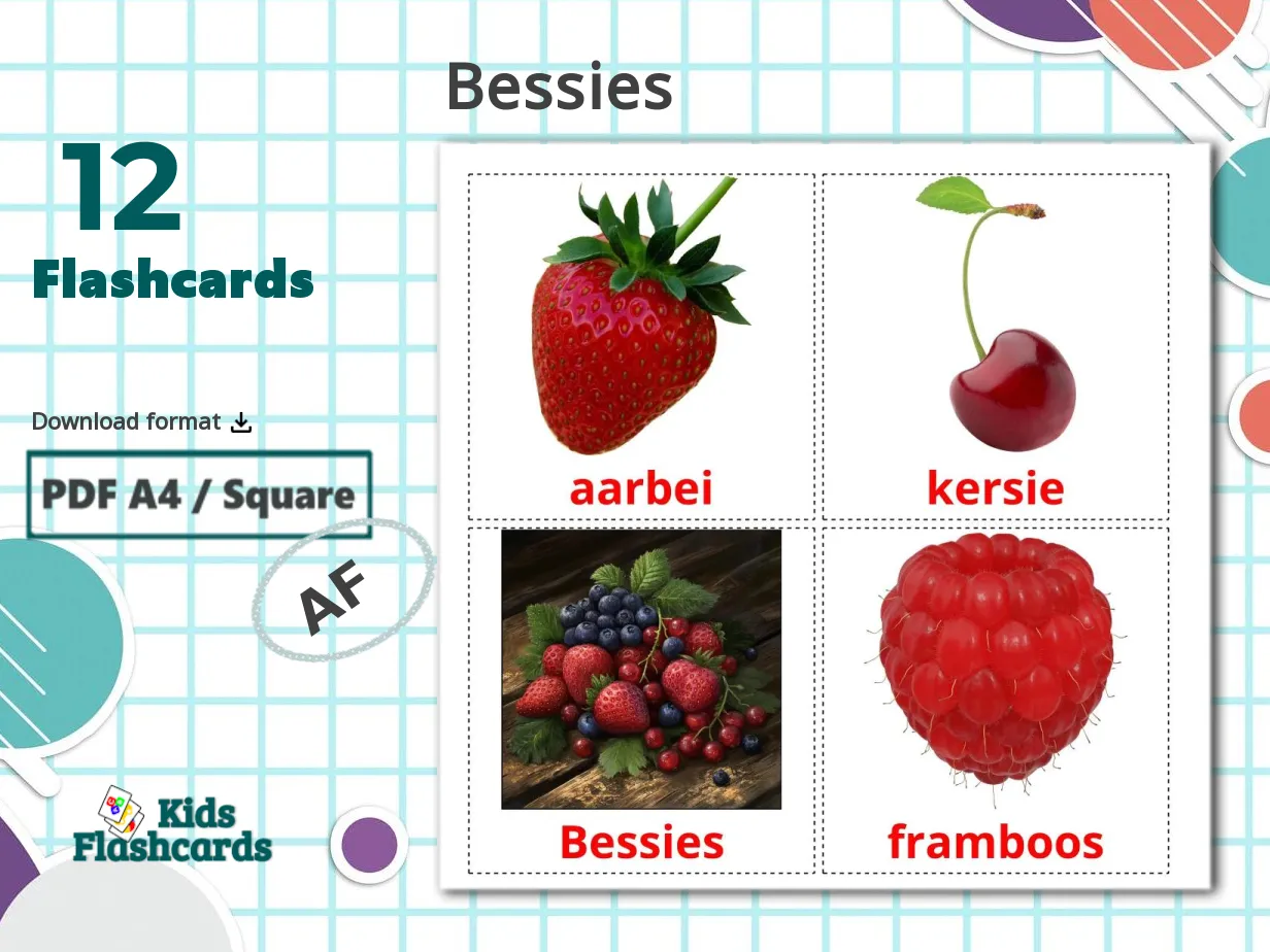 12 Printable Berries Flashcards in Afrikaans (Free PDF)