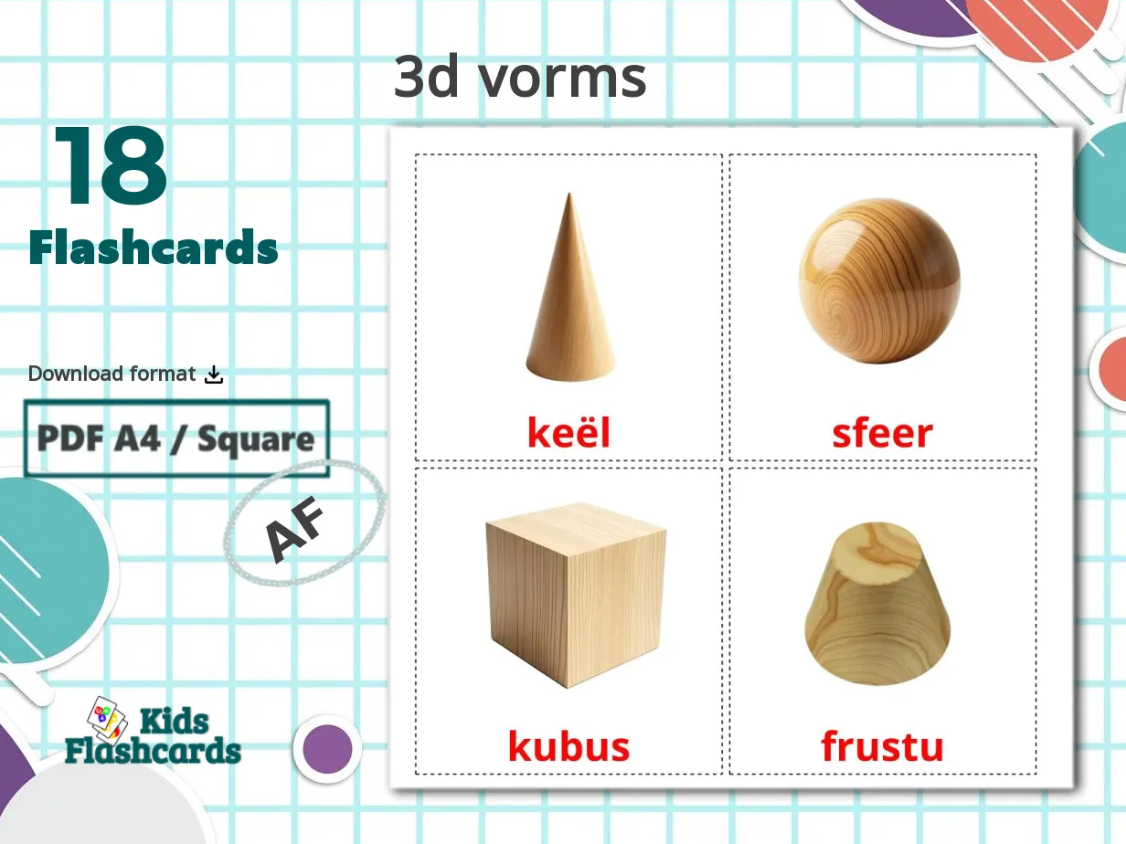 18 Printable 3D Shapes Flashcards in Afrikaans (Free PDF)
