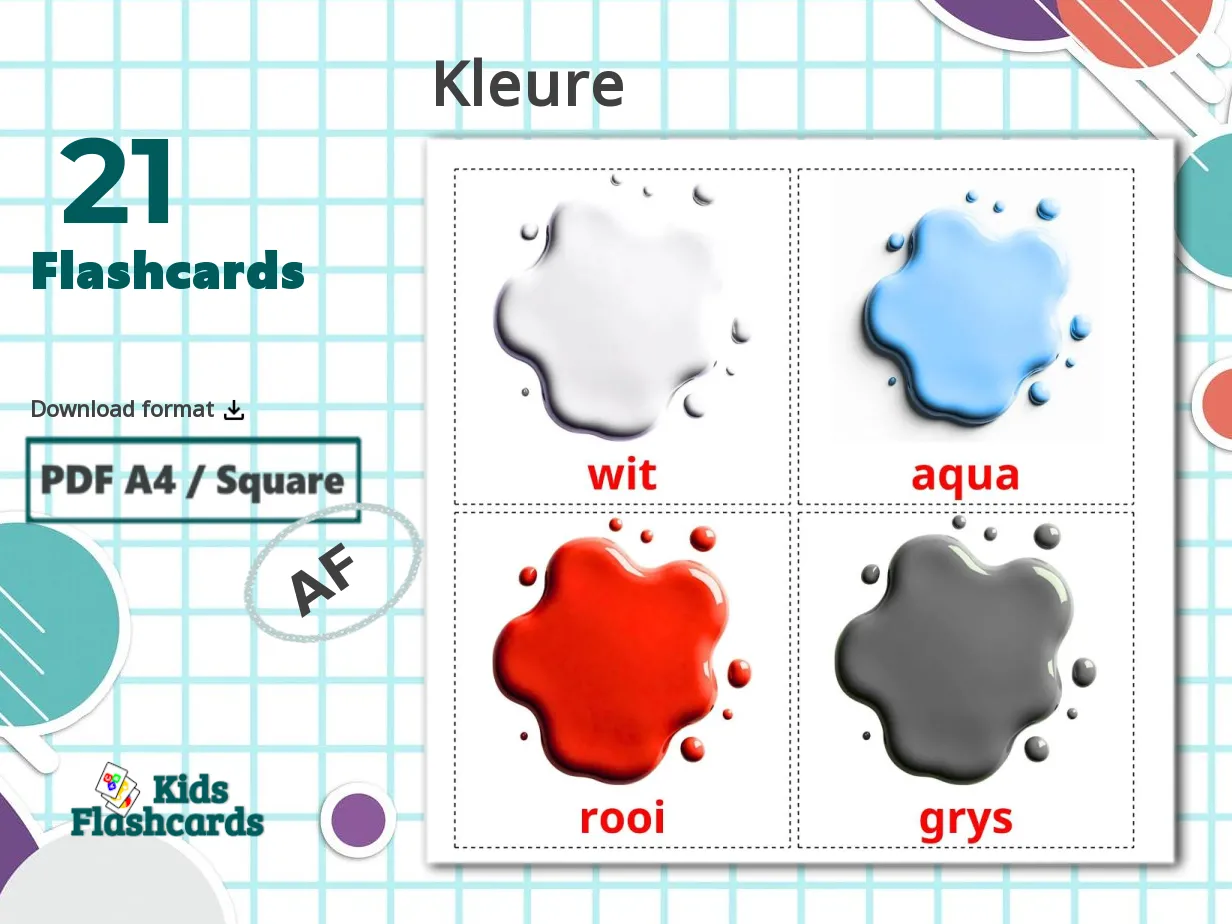 21 Printable Colors Flashcards in Afrikaans (Free PDF)