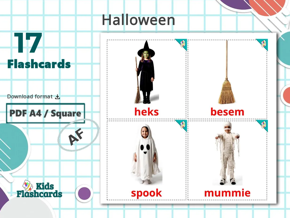 17 Printable Halloween Flashcards in Afrikaans (Free PDF)