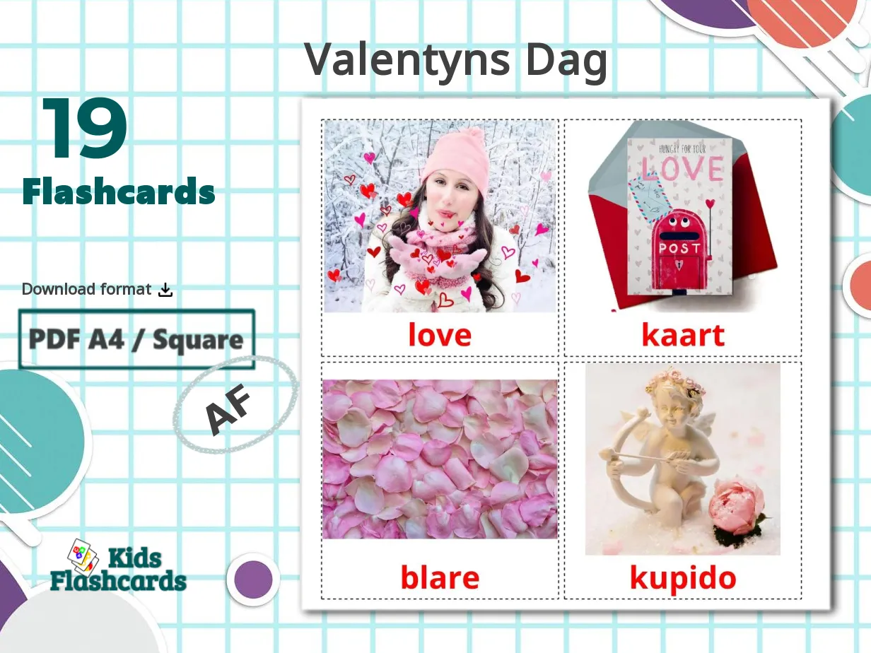 19 Printable Valentine's Day Flashcards in Afrikaans (Free PDF)