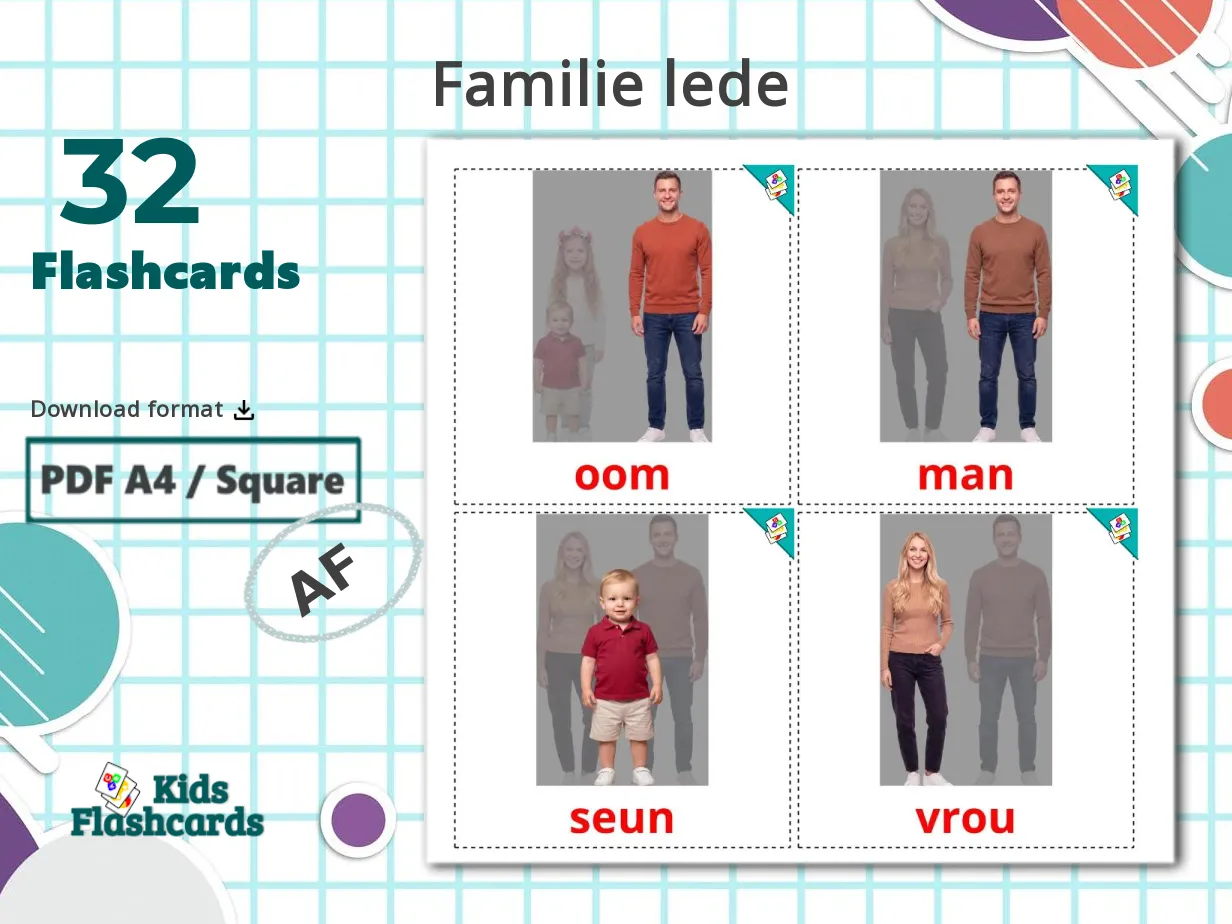 32 Printable Family members Flashcards in Afrikaans (Free PDF)