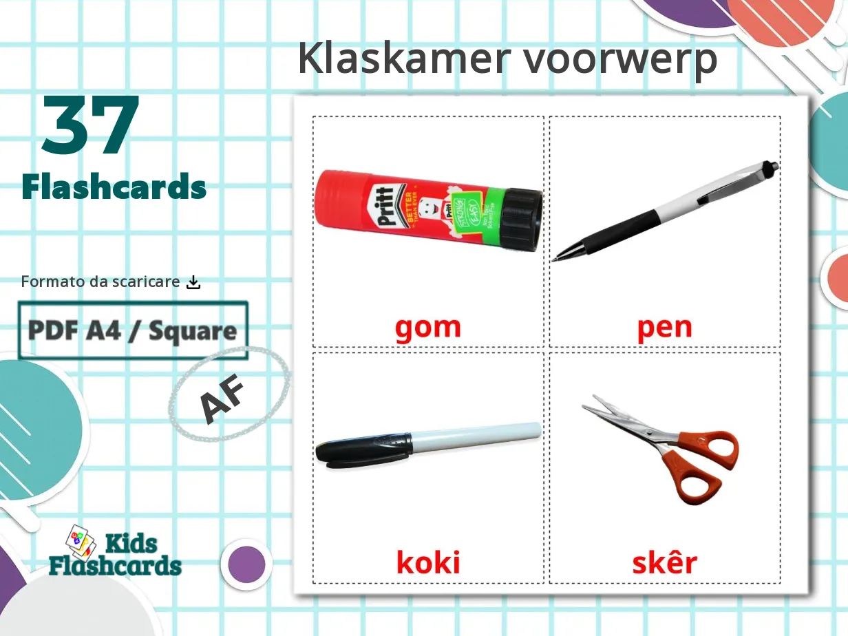 37 Flashcard GRATUITE sui Oggetti scolastici in 4 Formati PDF ...