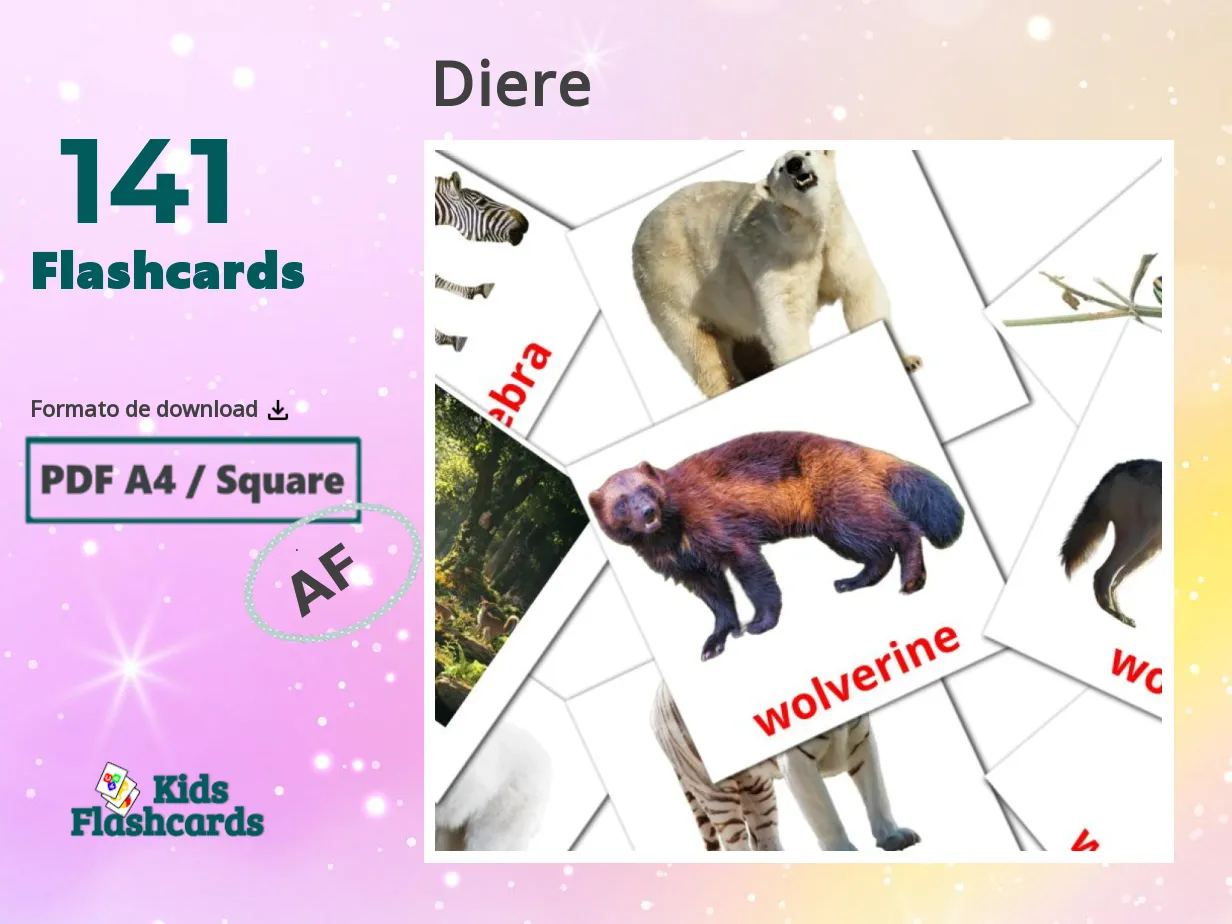141 Flashcards de Animais GRÁTIS em Afrikaans | 4 PDFs imprimíveis