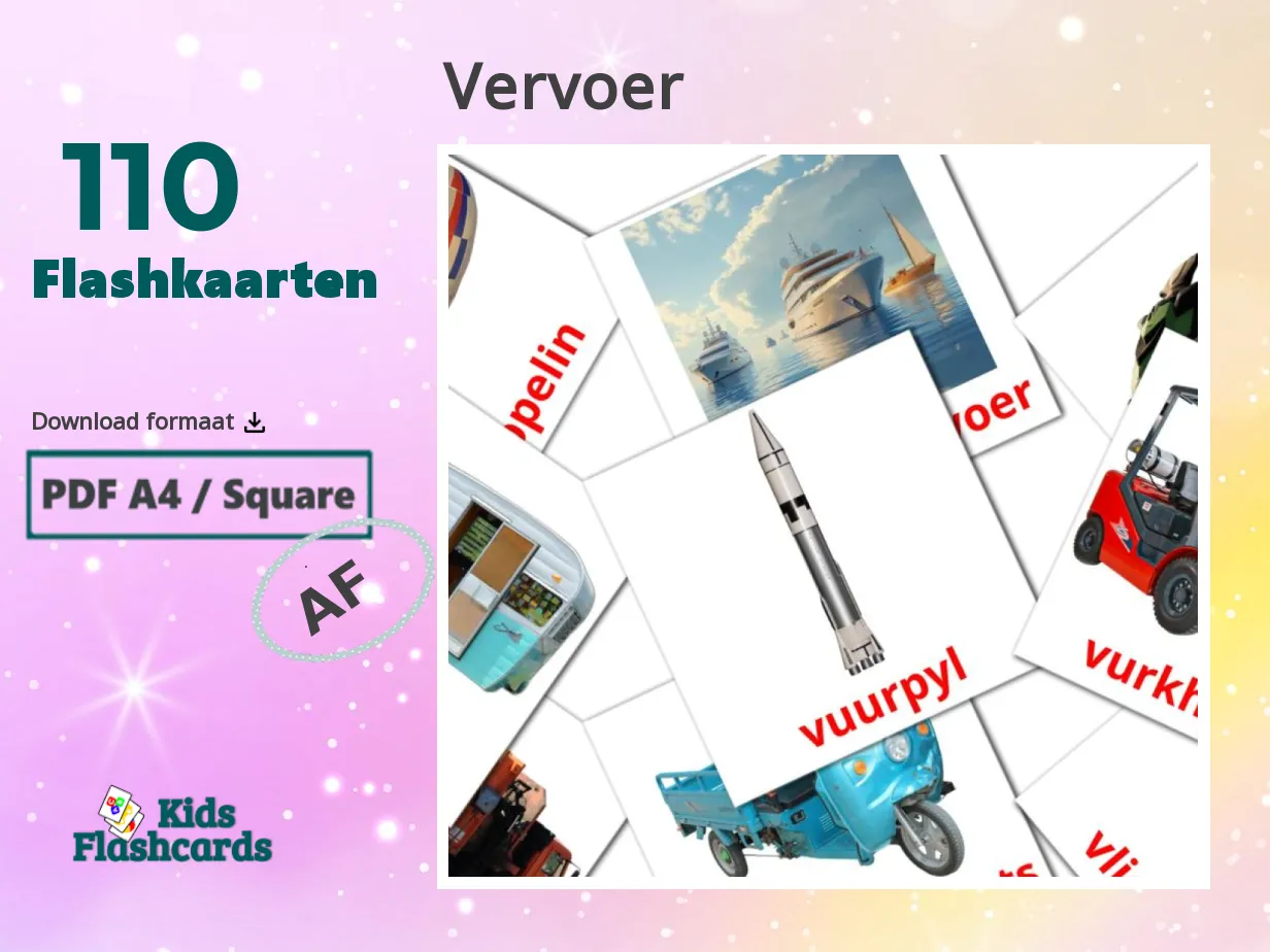 110 GRATIS Vervoer Flashcards in het Afrikaans | 4 Printbare PDF's