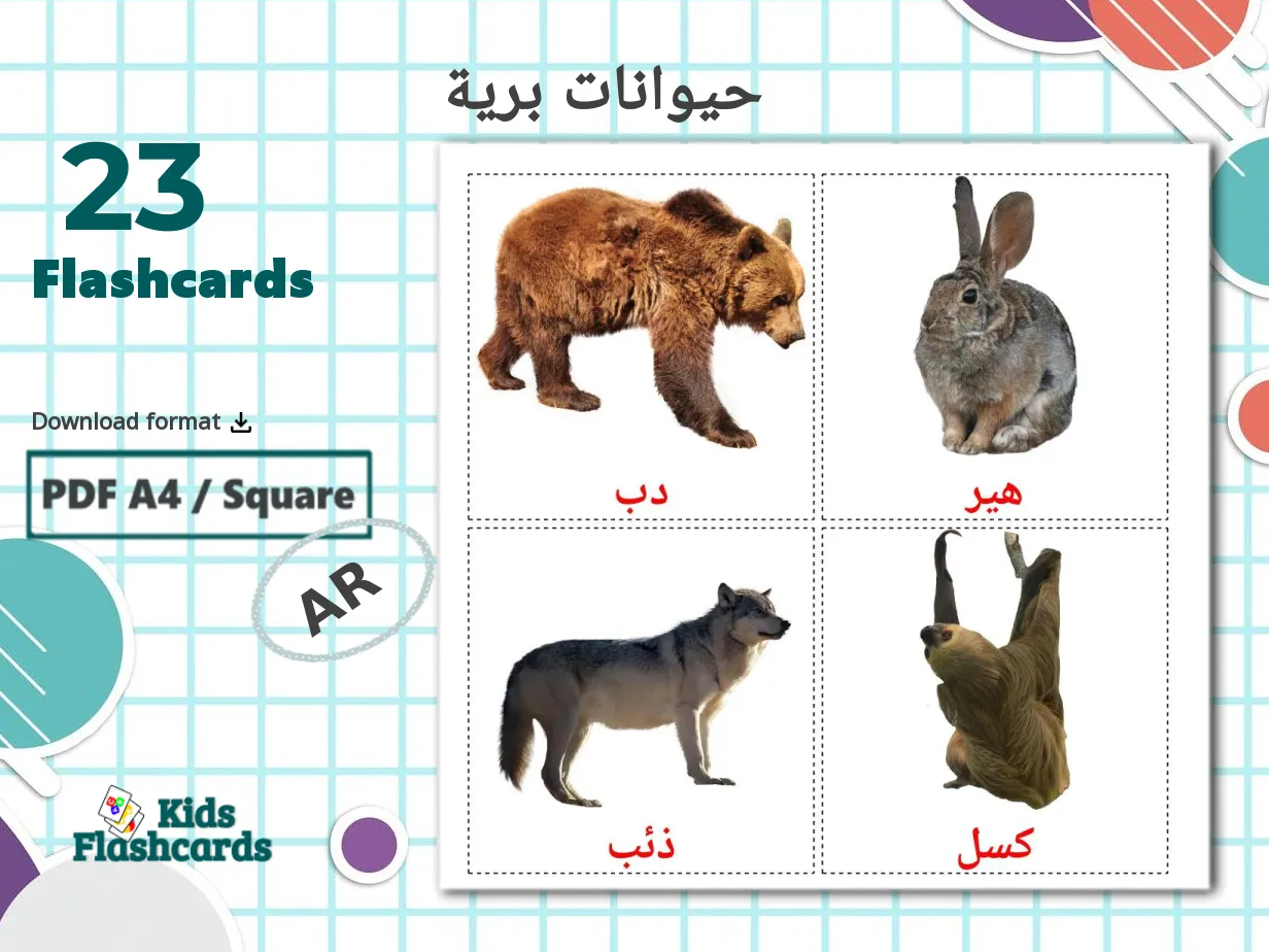 23 Printable Forest animals Flashcards in Arabic (Free PDF)