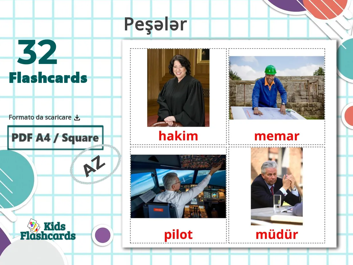 32 Flashcard GRATUITE sui Professioni in 4 Formati PDF | Immagini in ...