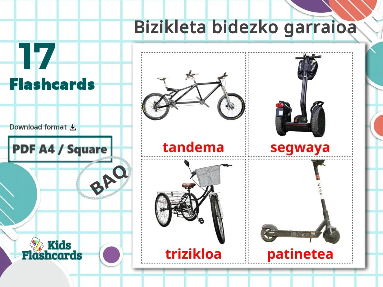 17 Printable Bicycle transport Flashcards in Basque (Free PDF)