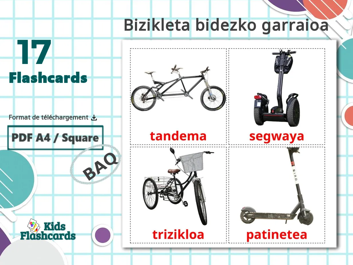 17 Cartes de Vocabulaire pour Enfants GRATUITES Véhicules Vélo à ...