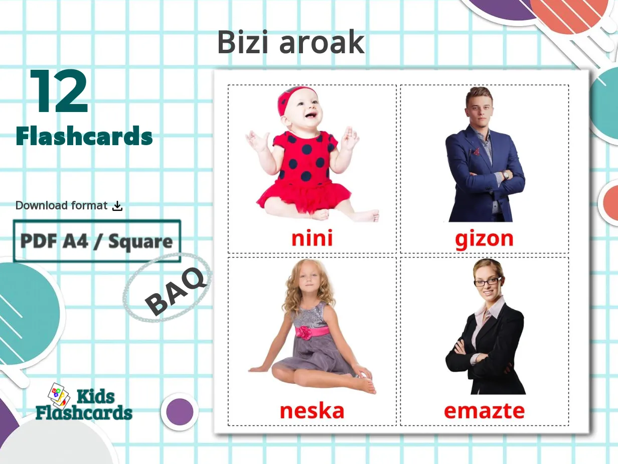 12 Printable Stages Flashcards in Basque (Free PDF)