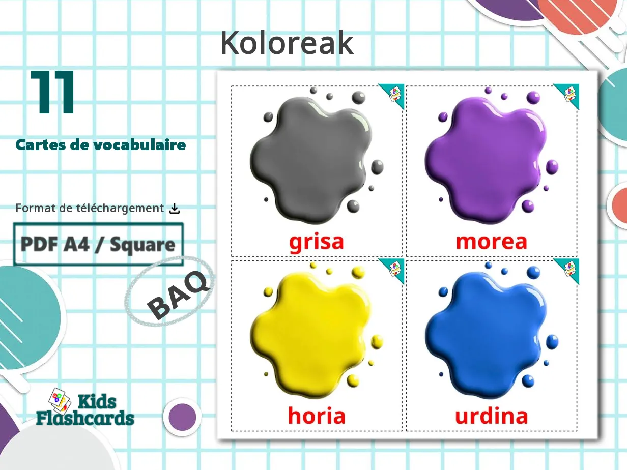 11 Cartes de Vocabulaire pour Enfants GRATUITES Couleurs à Imprimer en ...