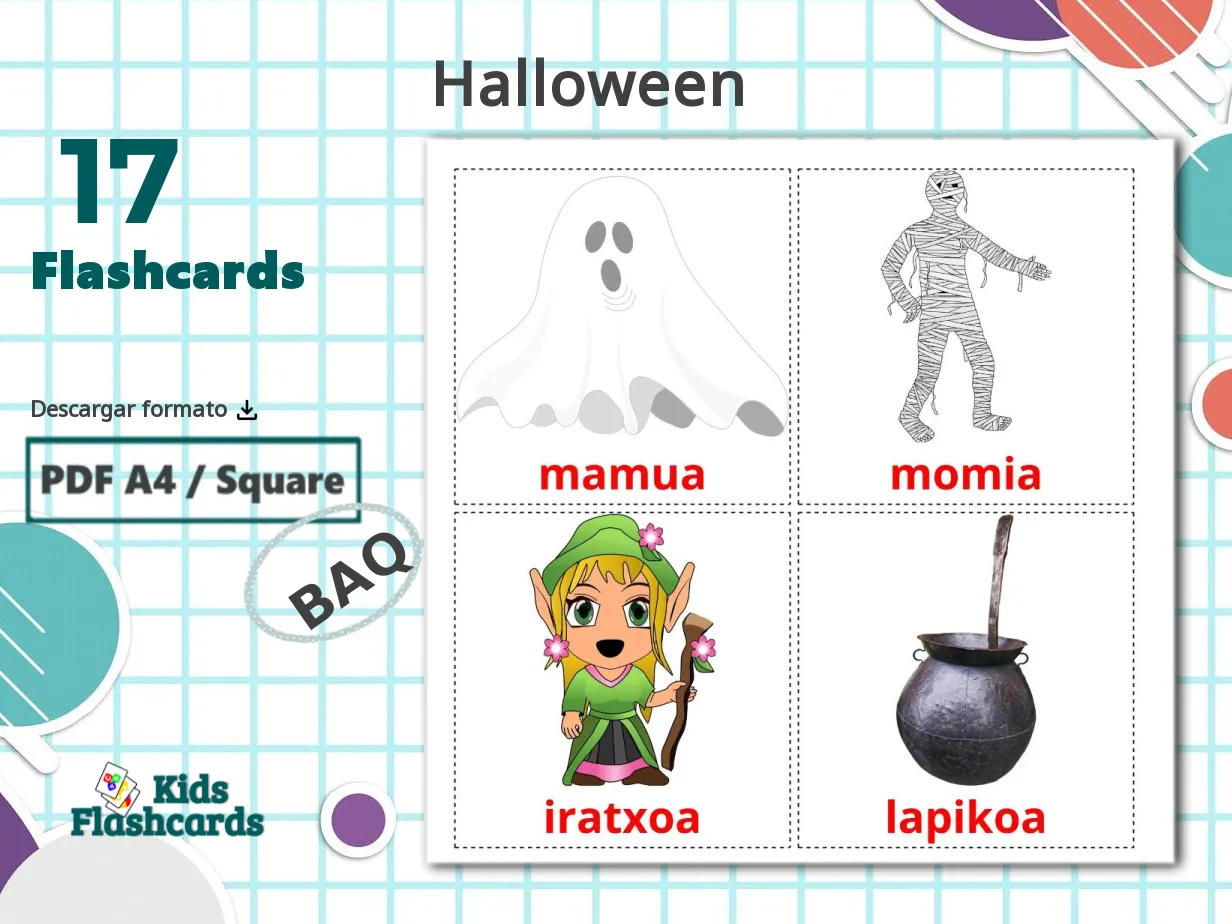 17 Tarjetas de Aprendizaje de Halloween GRATIS en PDF | Imágenes en Euskera