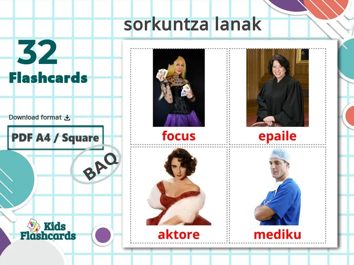 32 Printable Professions Flashcards in Basque (Free PDF)