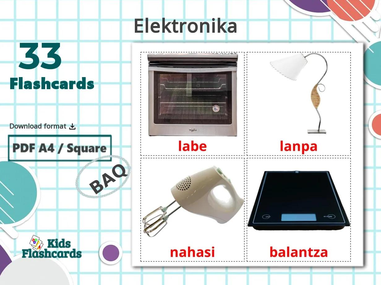 33 Printable Electronics Flashcards in Basque (Free PDF)