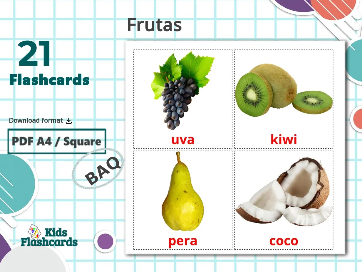 21 Printable Fruits Flashcards in Basque (Free PDF)