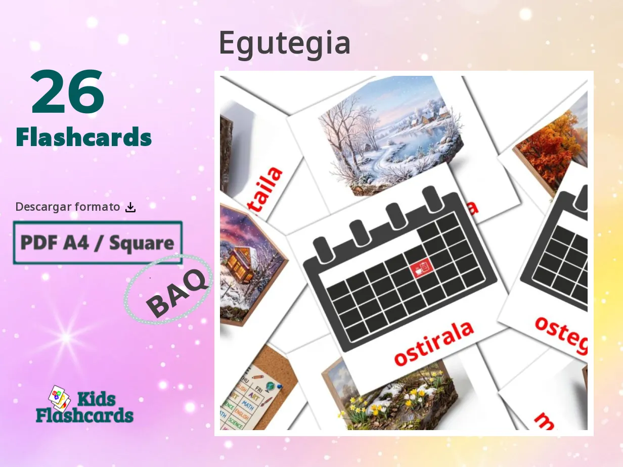 26 Tarjetas Didacticas de Calendario para Imprimir GRATIS en Euskera | PDFs