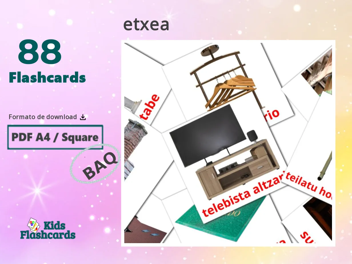 88 Flashcards de Casa GRÁTIS em Basco | 4 PDFs imprimíveis