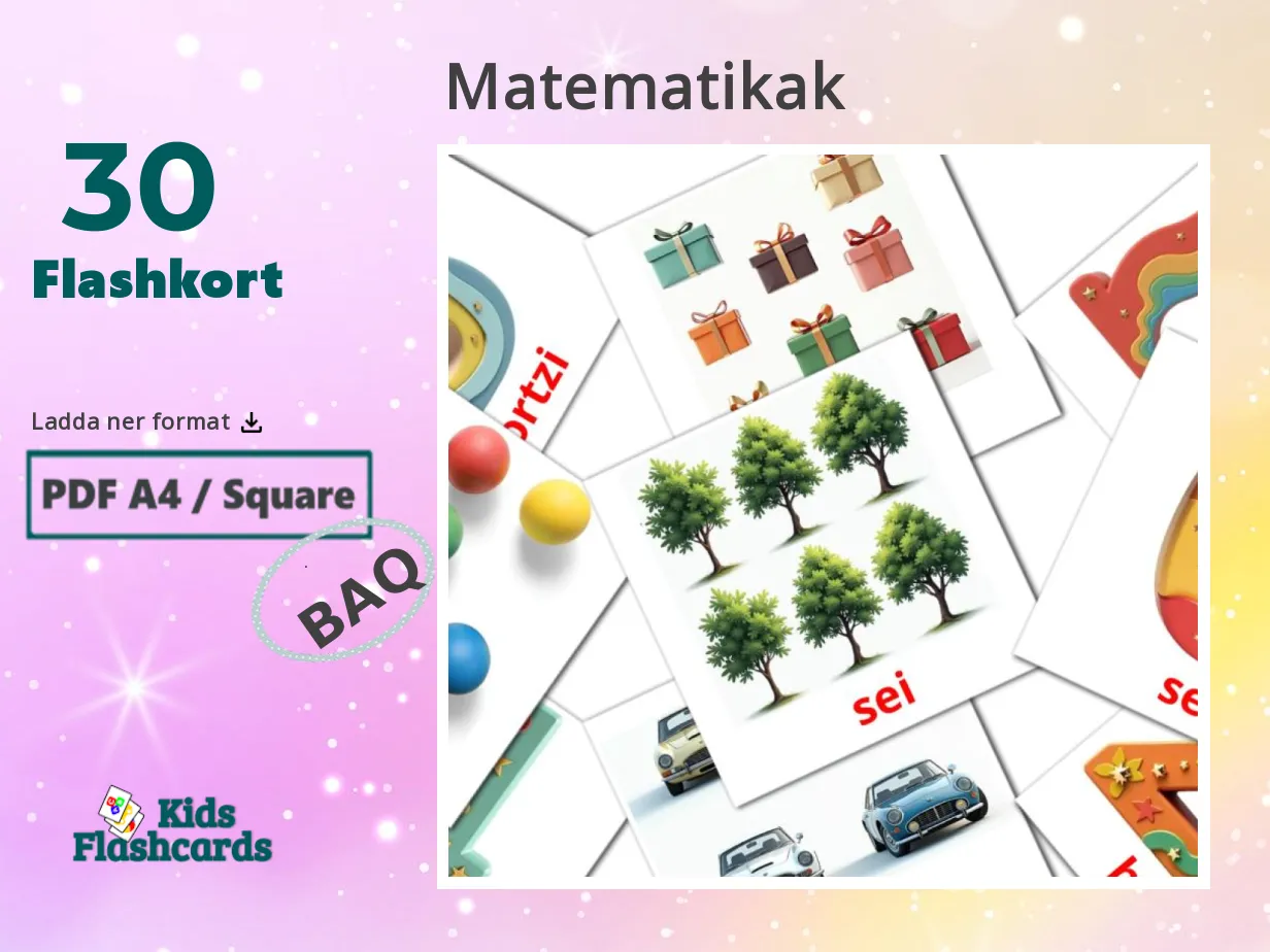 30 GRATIS Matematik bildkort på Baskiska | 4 utskrivbara PDF-filer