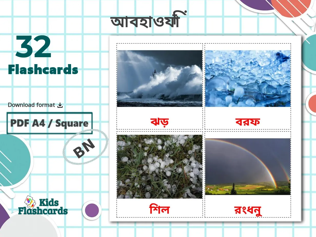 32 Printable Weather Flashcards in Bengali (Free PDF)