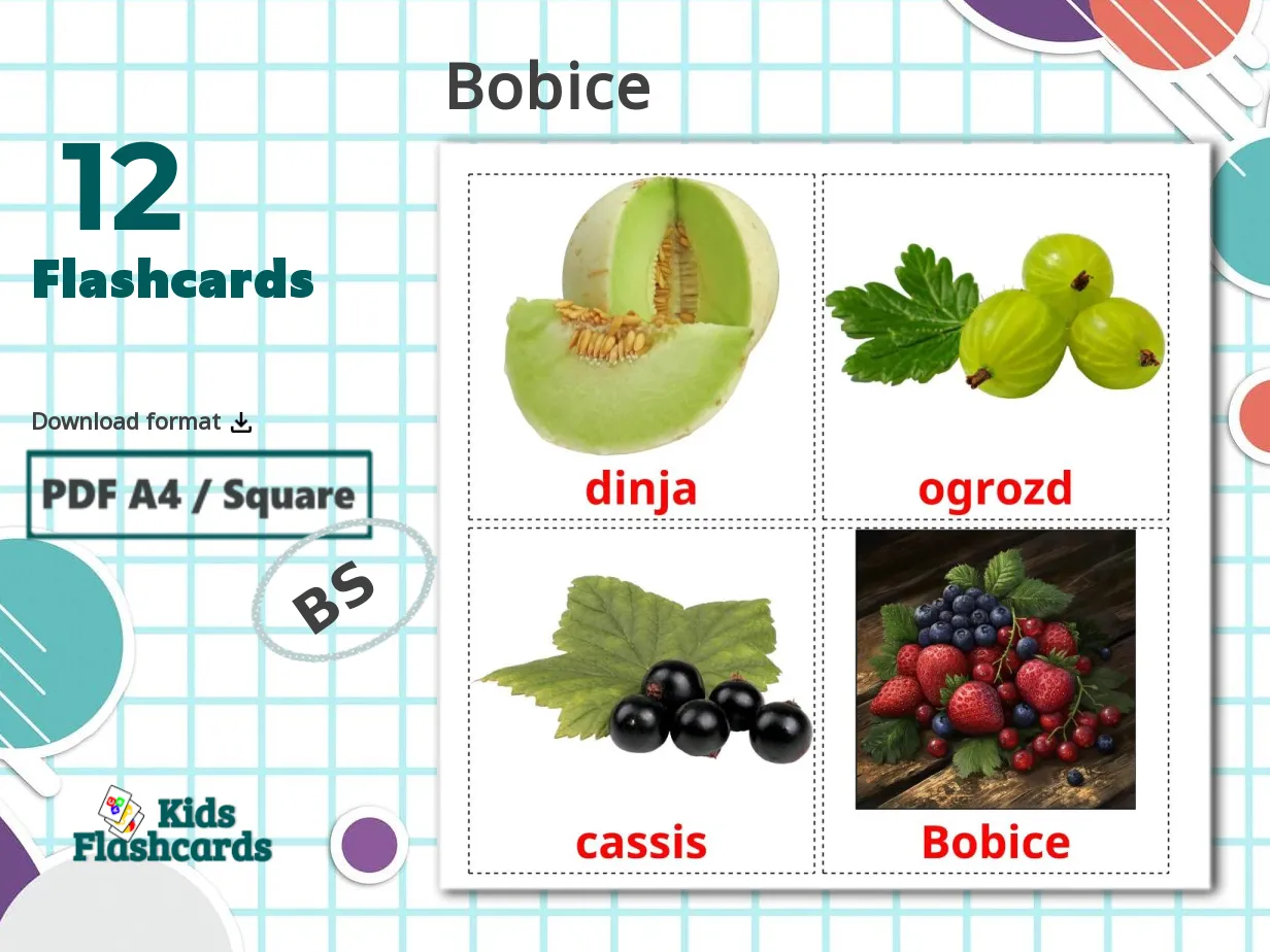 12 Printable Berries Flashcards in Bosnian (Free PDF)