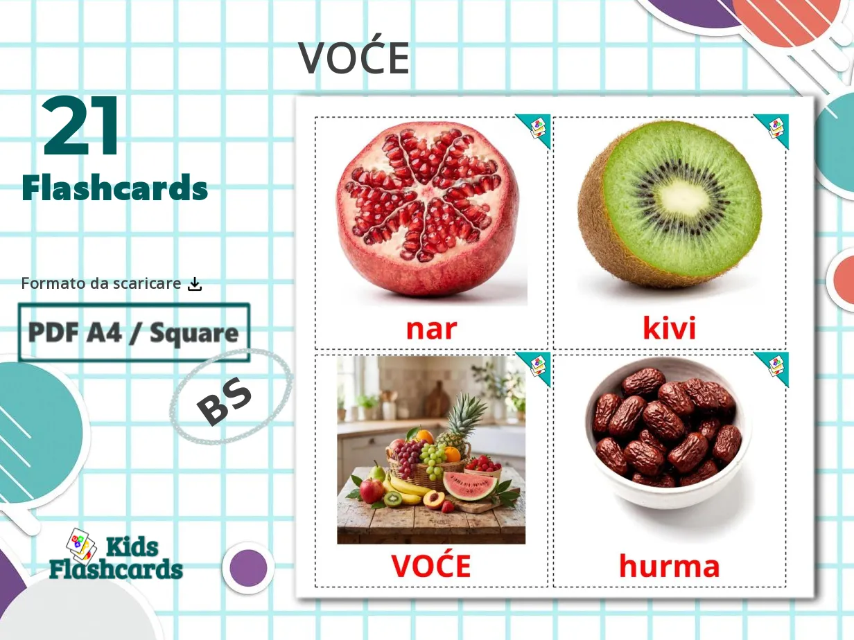 21 Flashcard GRATUITE sui Frutta in 4 Formati PDF | Immagini in Bosniaco