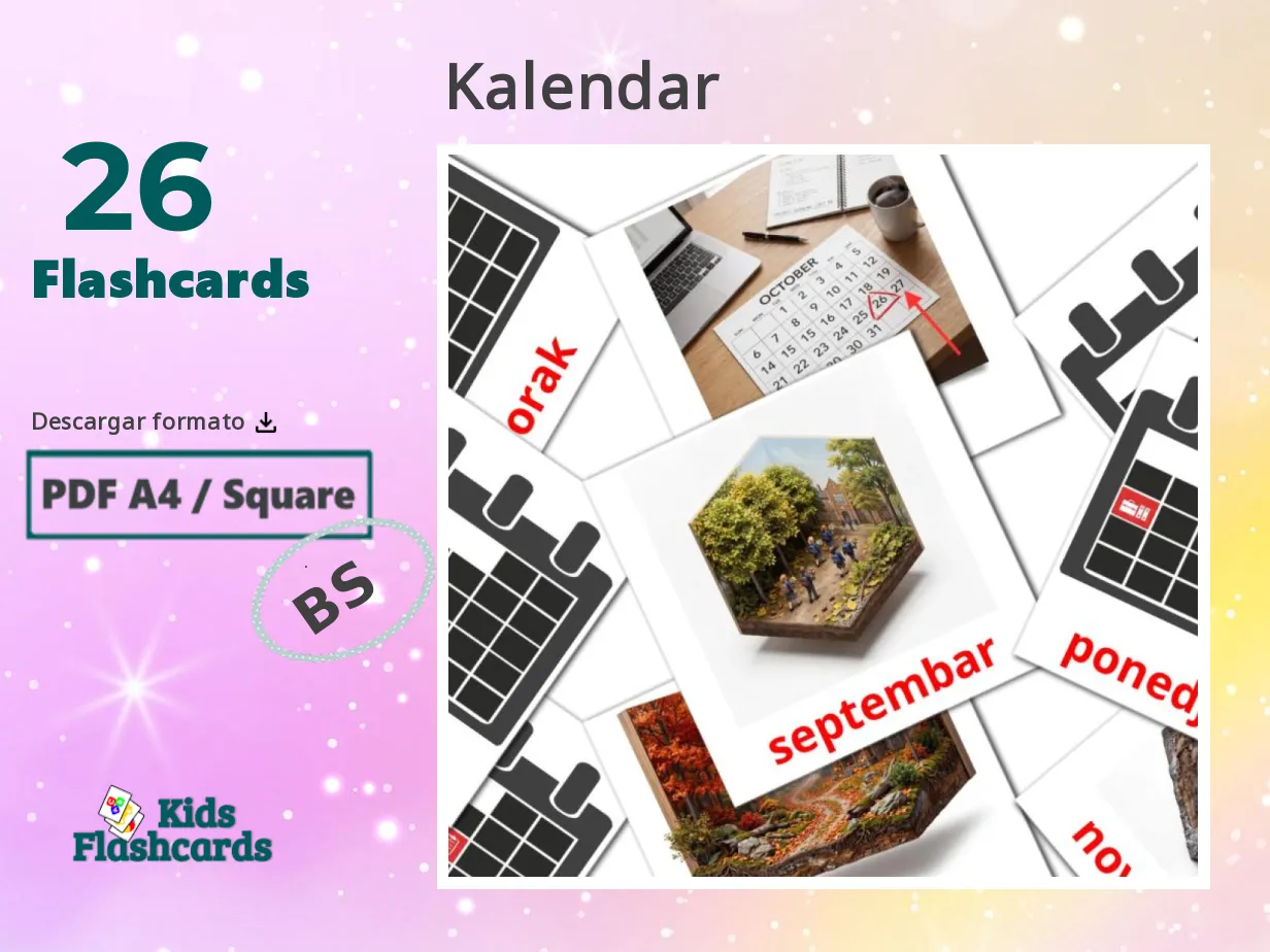 26 Tarjetas Didacticas de Calendario para Imprimir GRATIS en Bosnio | PDFs