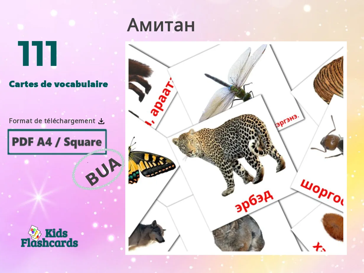 111 Flashcards Animaux GRATUIT à imprimer | PDF | Vocabulaire Bouriate