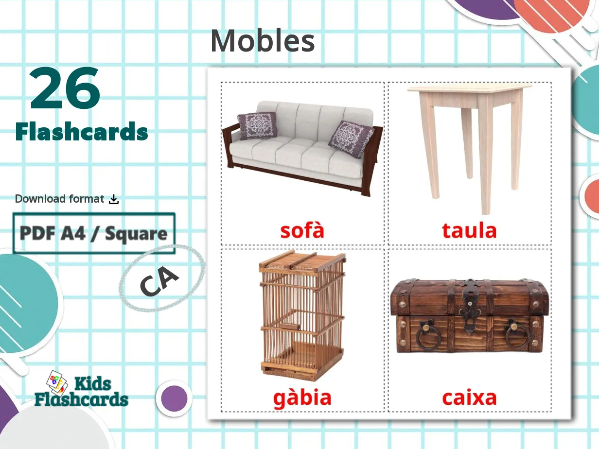 26 Printable Furniture Flashcards in Catalan (Free PDF)