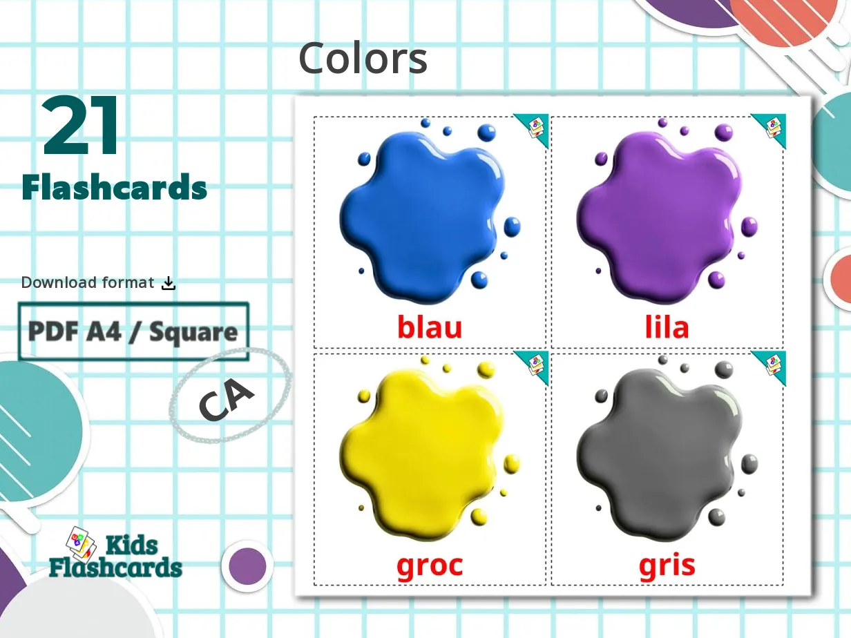 21 Printable Colors Flashcards in Catalan (Free PDF)