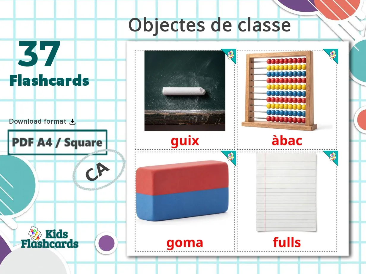37 Printable Classroom objects Flashcards in Catalan (Free PDF)