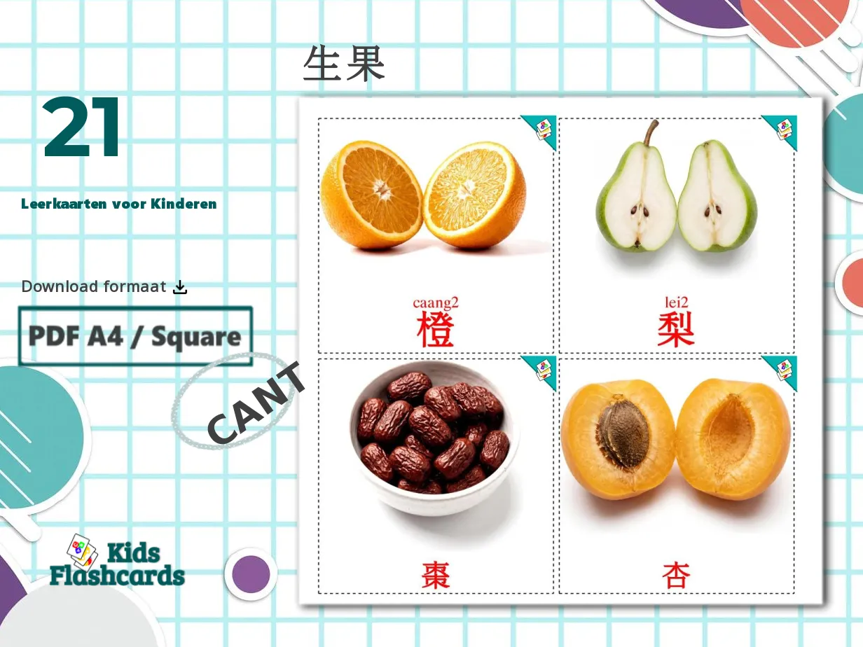 21 GRATIS Fruit Leerkaarten voor Kinderen in 4 PDF formaten | Kantonees ...