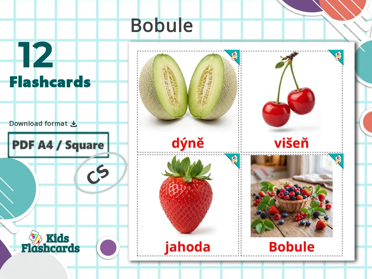 12 Printable Berries Flashcards in Czech (Free PDF)