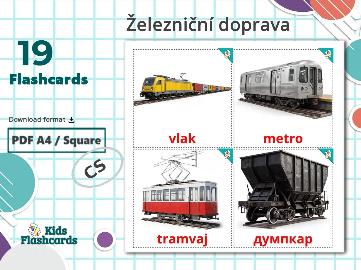 19 Printable Rail transport Flashcards in Czech (Free PDF)