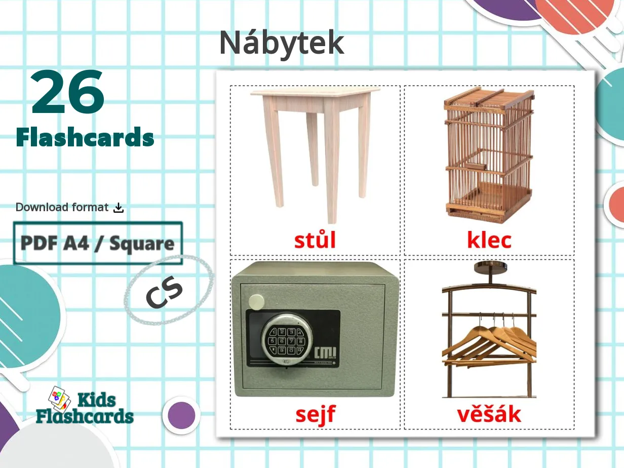 26 Printable Furniture Flashcards in Czech (Free PDF)