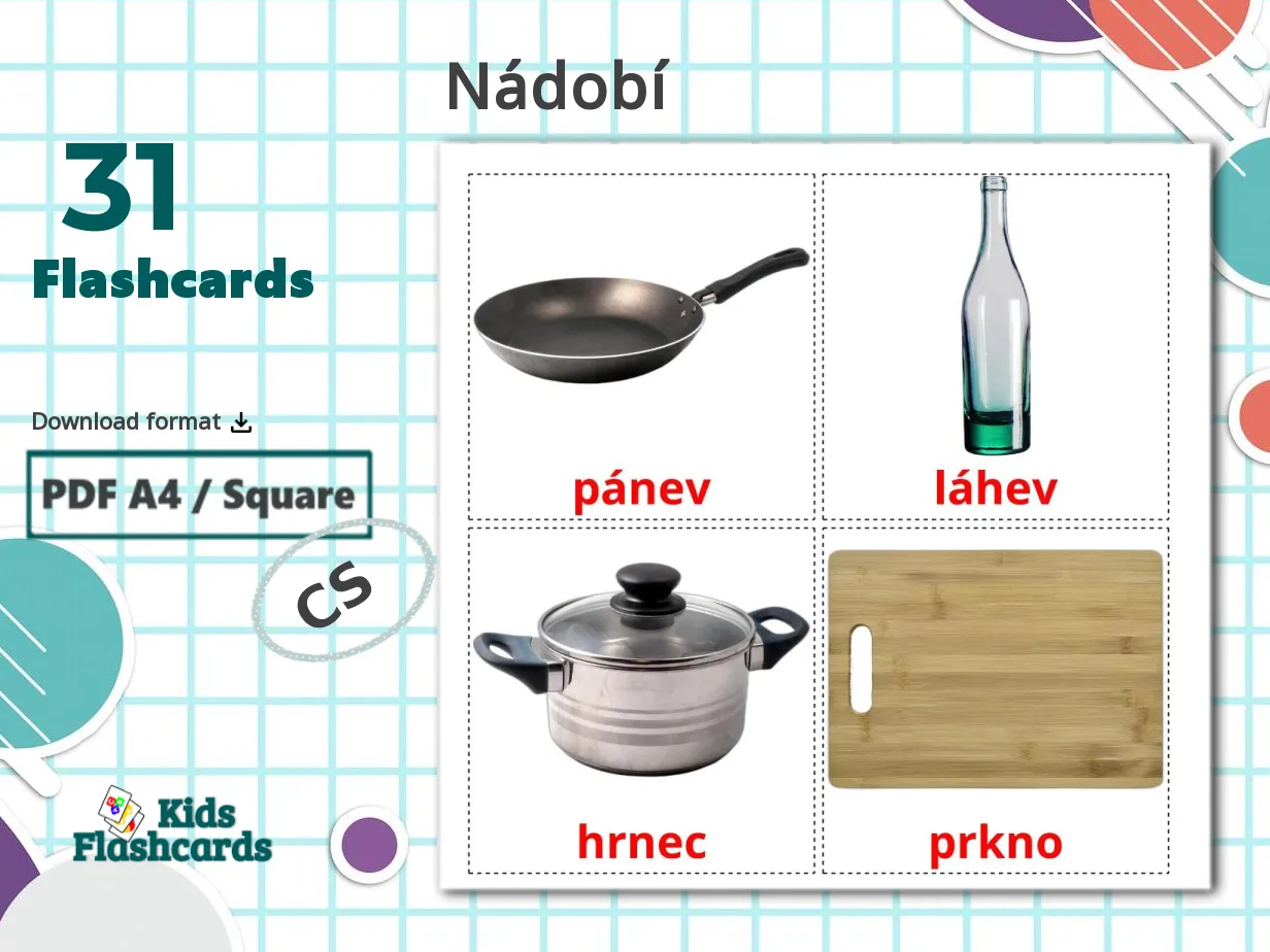 31 Printable Kitchenware Flashcards in Czech (Free PDF)