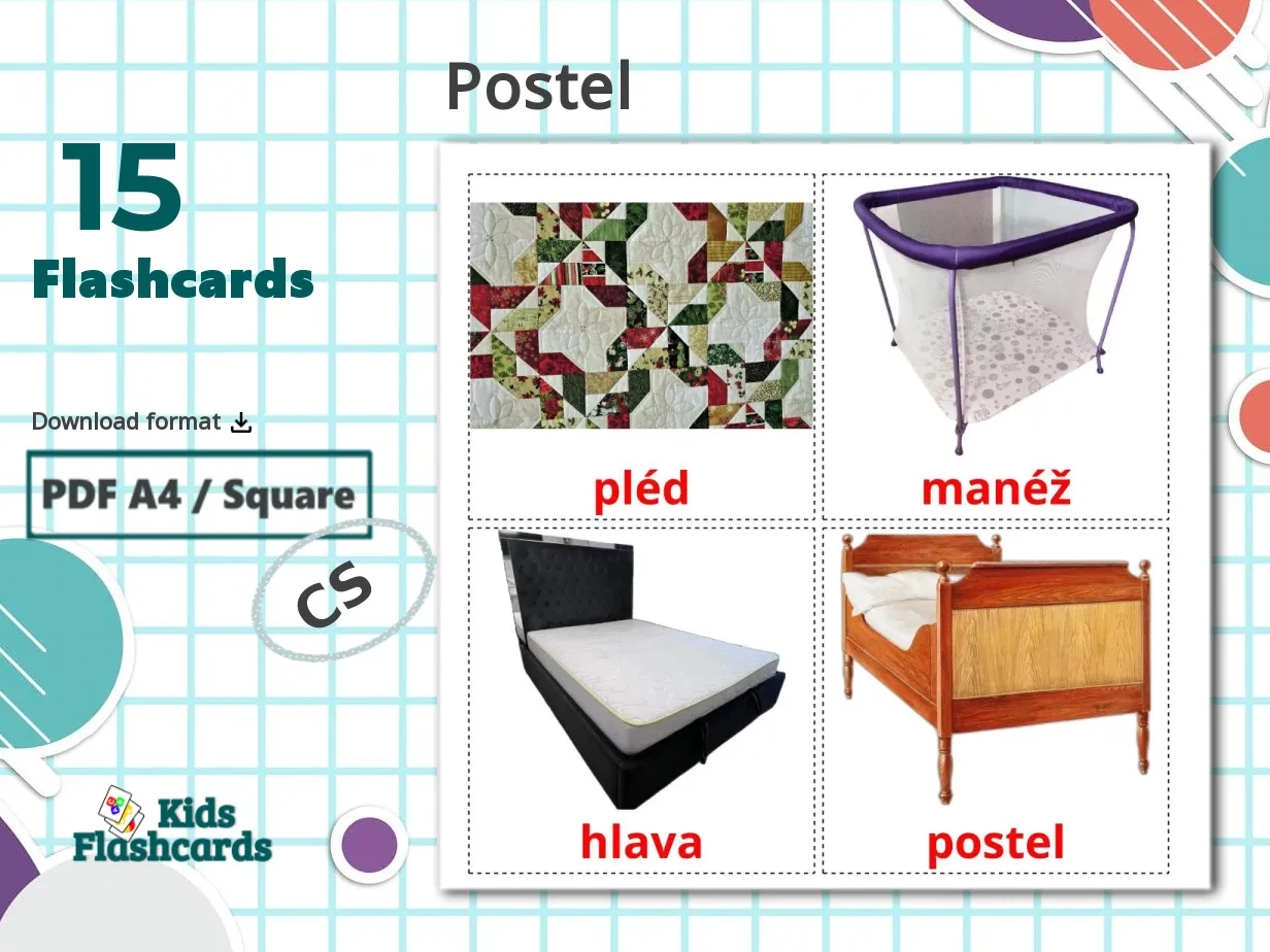 15 Printable Bed Flashcards in Czech (Free PDF)