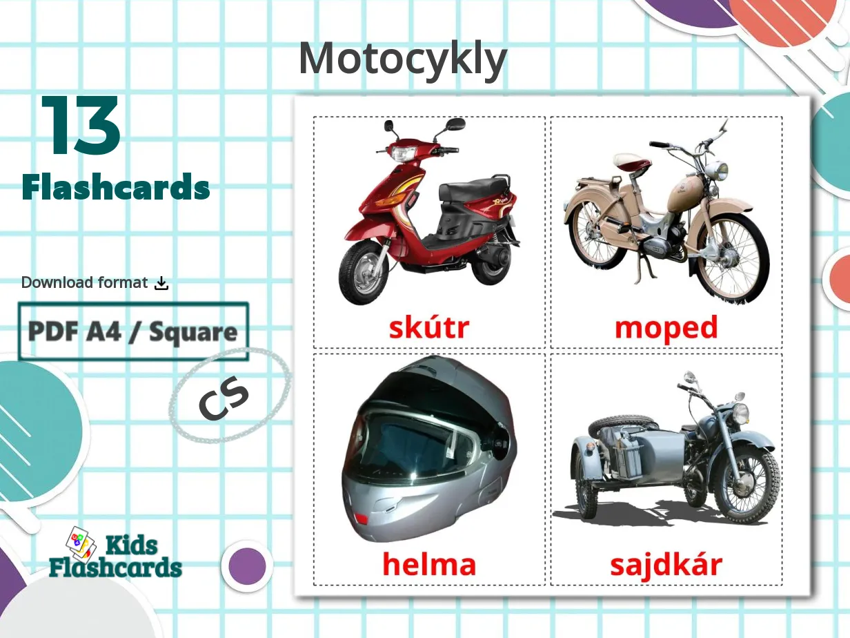 13 Printable Motorcycles Flashcards in Czech (Free PDF)