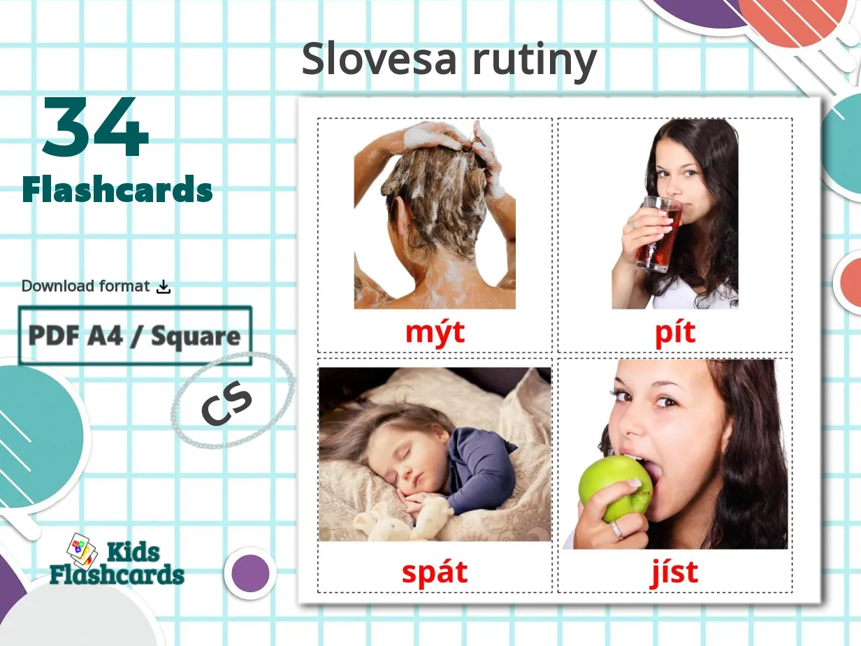 34 Printable Routine verbs Flashcards in Czech (Free PDF)