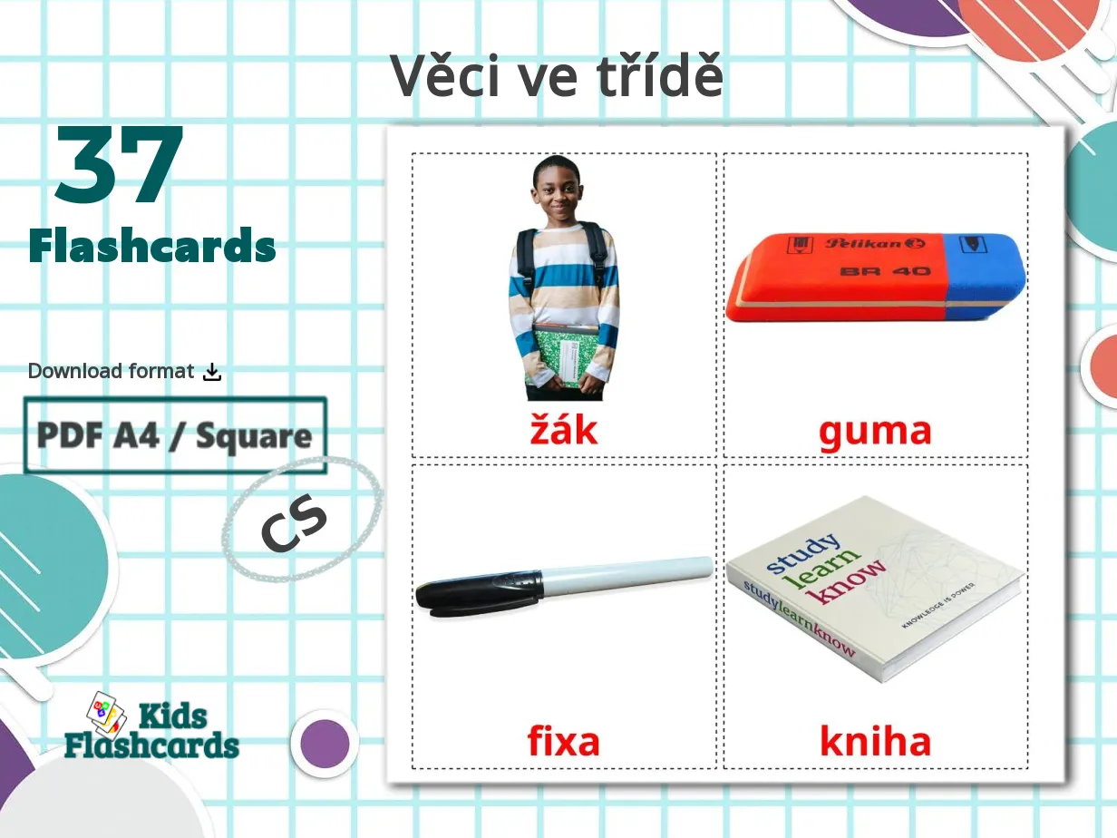 37 Printable Classroom objects Flashcards in Czech (Free PDF)