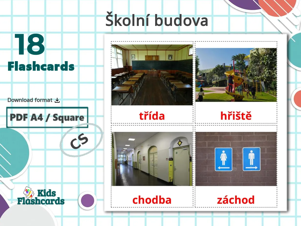 18 Printable School building Flashcards in Czech (Free PDF)