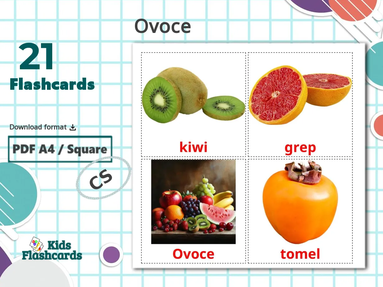 21 Printable Fruits Flashcards in Czech (Free PDF)