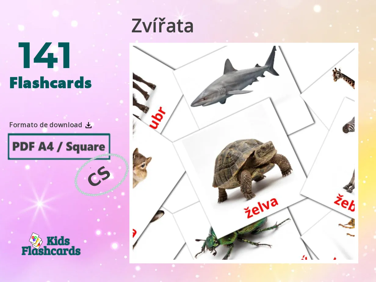 141 Flashcards de Animais GRÁTIS em Czech | 4 PDFs imprimíveis