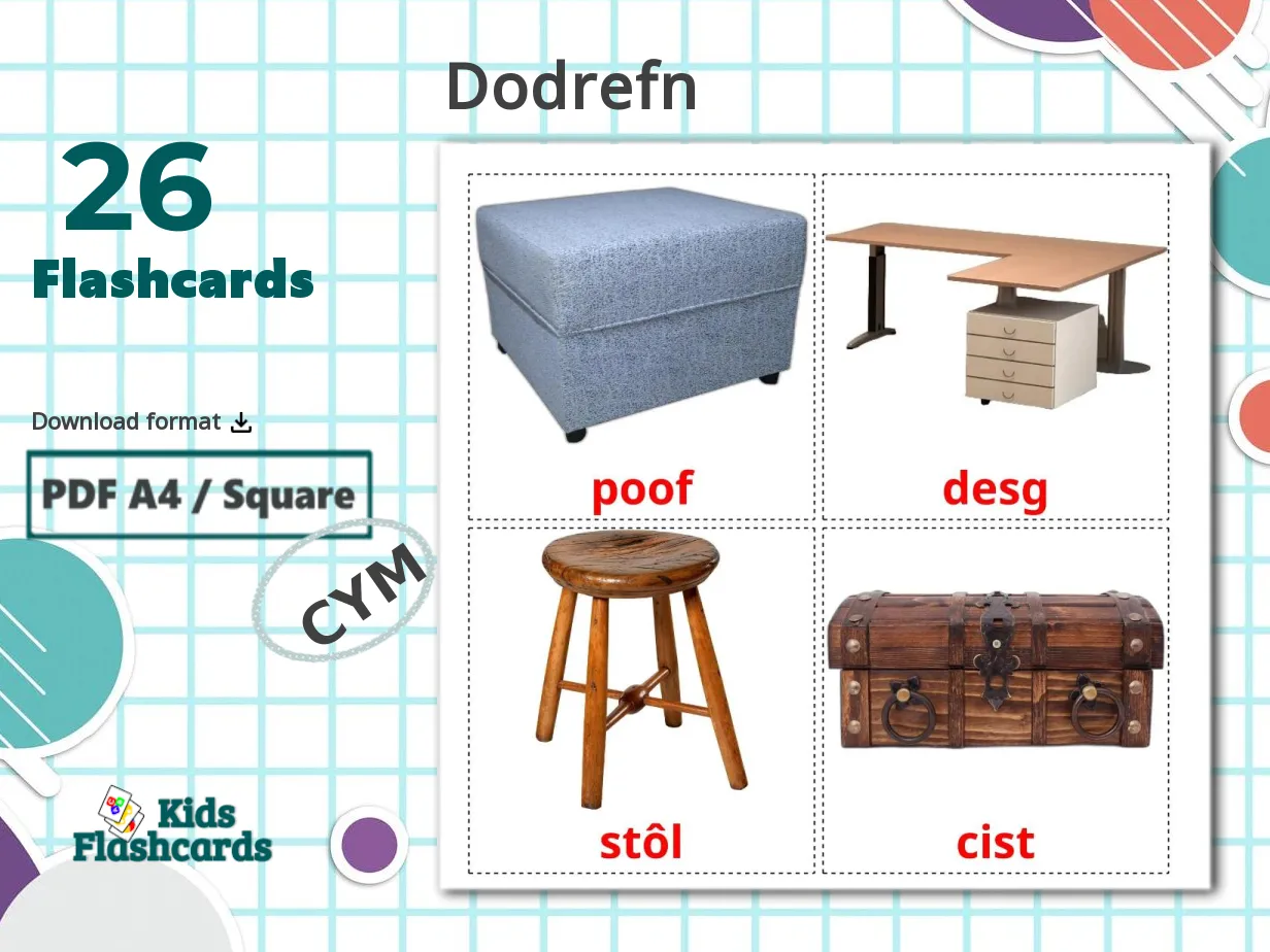 26 Printable Furniture Flashcards in Welsh (Free PDF)
