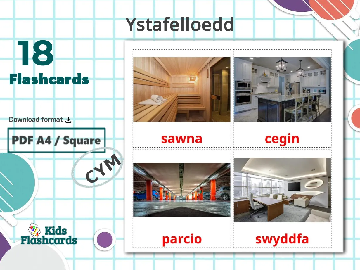 18 Printable Rooms Flashcards in Welsh (Free PDF)