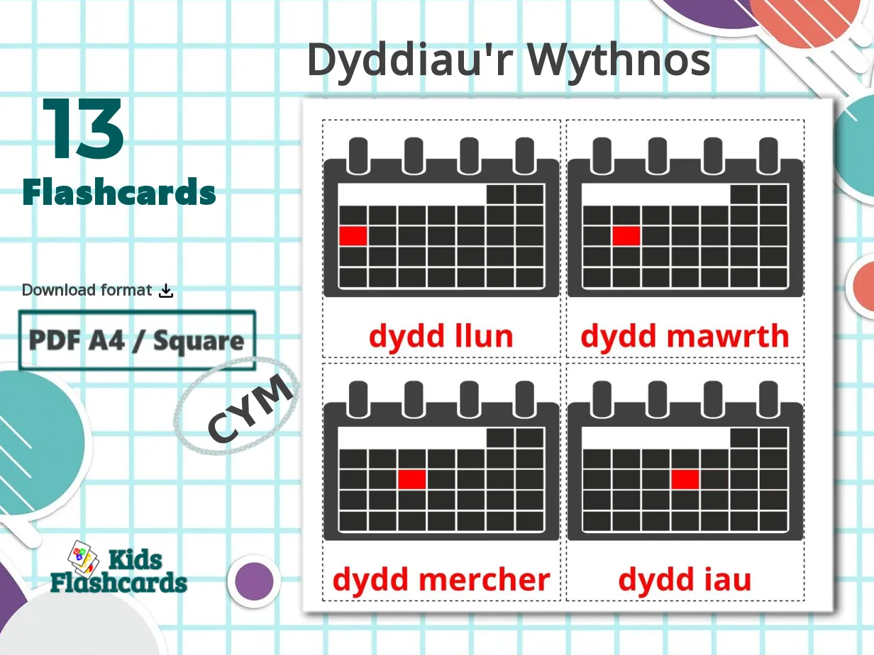 13 Printable Days of Week Flashcards in Welsh (Free PDF)