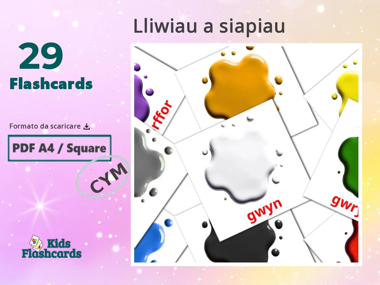 29 Flashcard GRATUITE sugli Colori e forme in Gallese | 4 PDF Stampabili