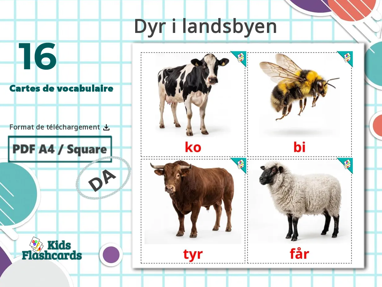 16 Cartes de Vocabulaire pour Enfants GRATUITES Les Animaux de la Ferme ...