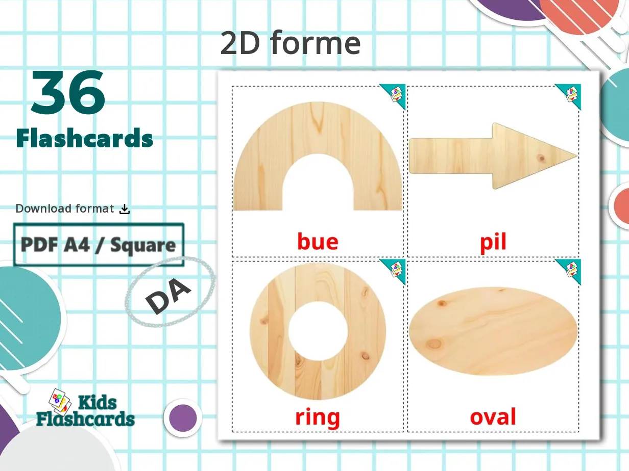 36 Printable 2D Shapes Flashcards in Dansk (Free PDF)