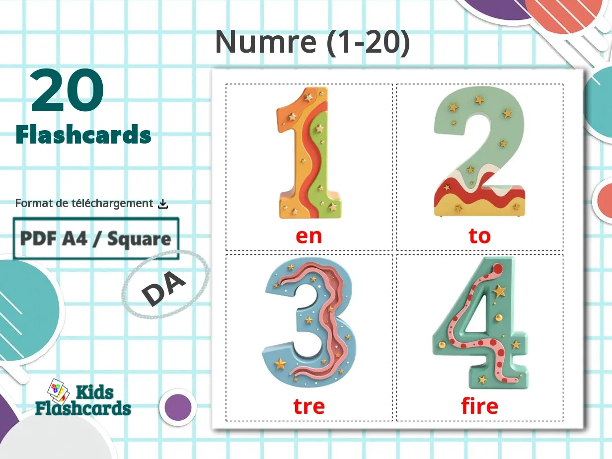 20 Cartes de Vocabulaire pour Enfants GRATUITES Des Nombres (1-20) à ...